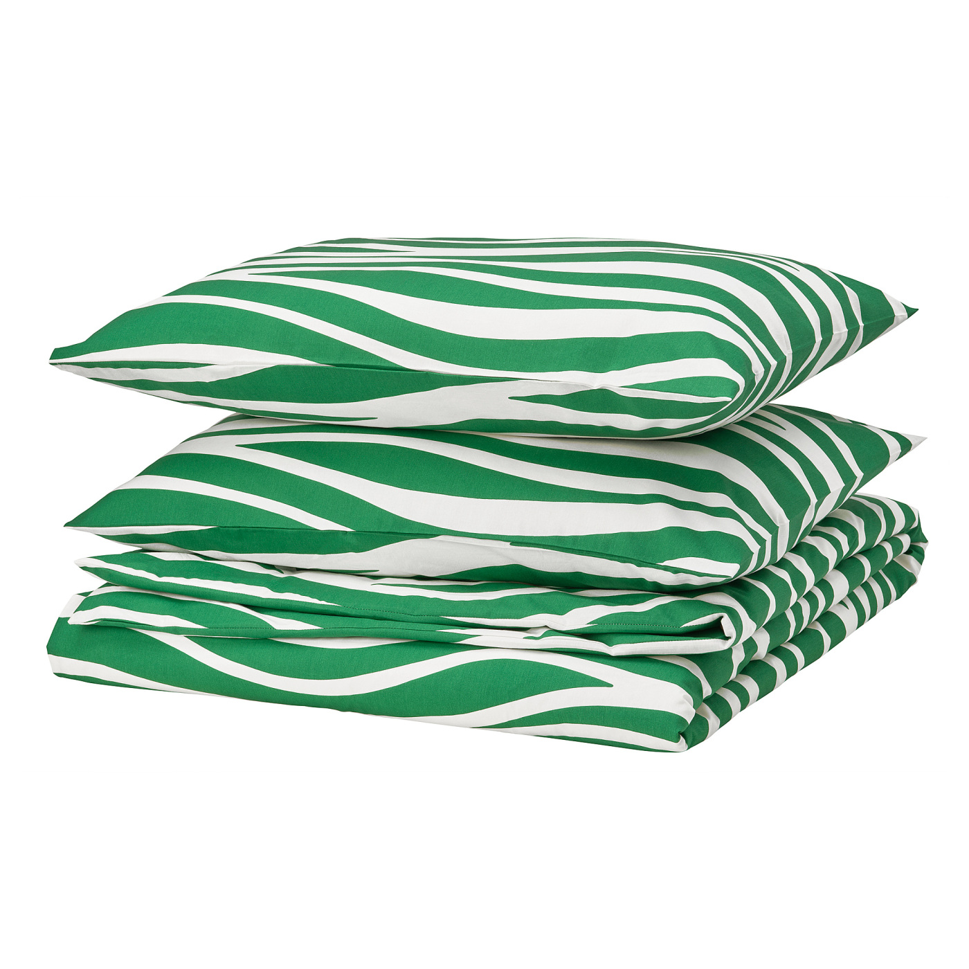 PORTLAKMÅLLA duvet cover and 2 pillowcases green/white - IKEA