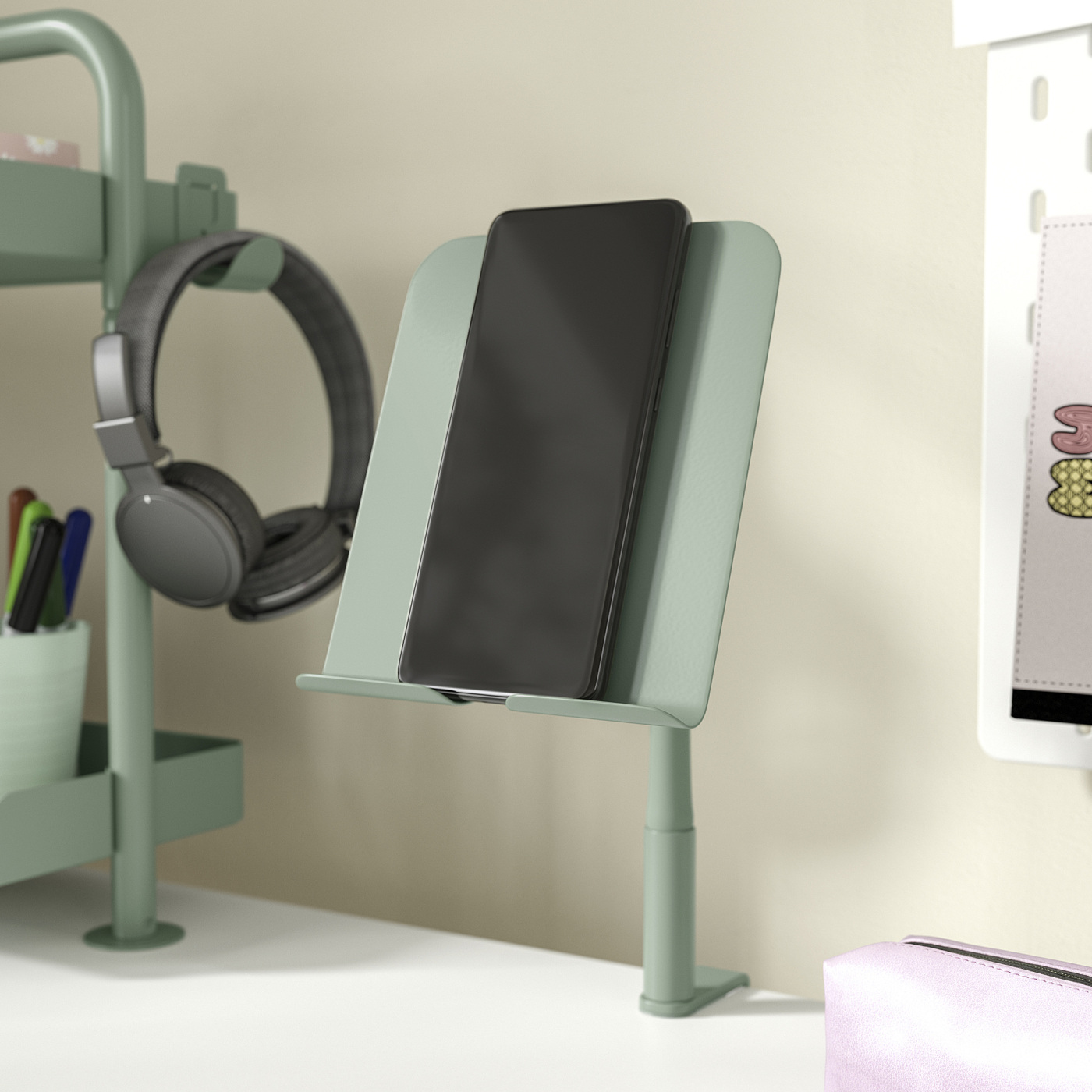 RELATERA phone/tablet holder with clamp/light grey-green - IKEA