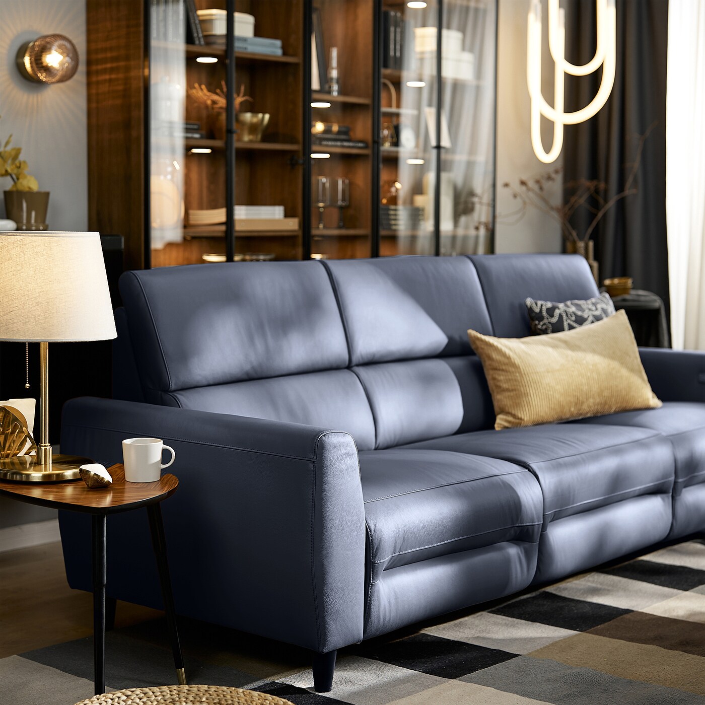 RULLERUM 3 seat sofa w 2 electric recliners Lekungen black blue IKEA