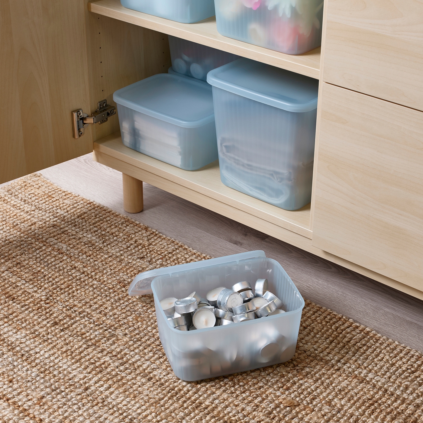 RYKTA storage box with lid transparent grey-blue - IKEA