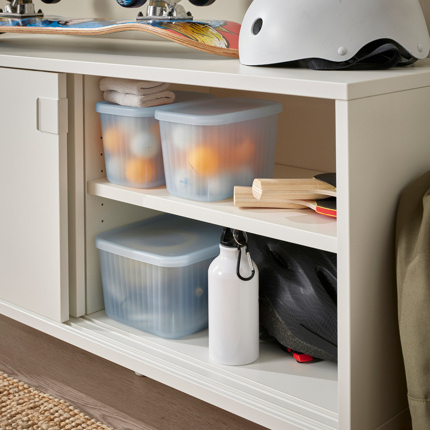 RYKTA storage box with lid transparent grey-blue - IKEA