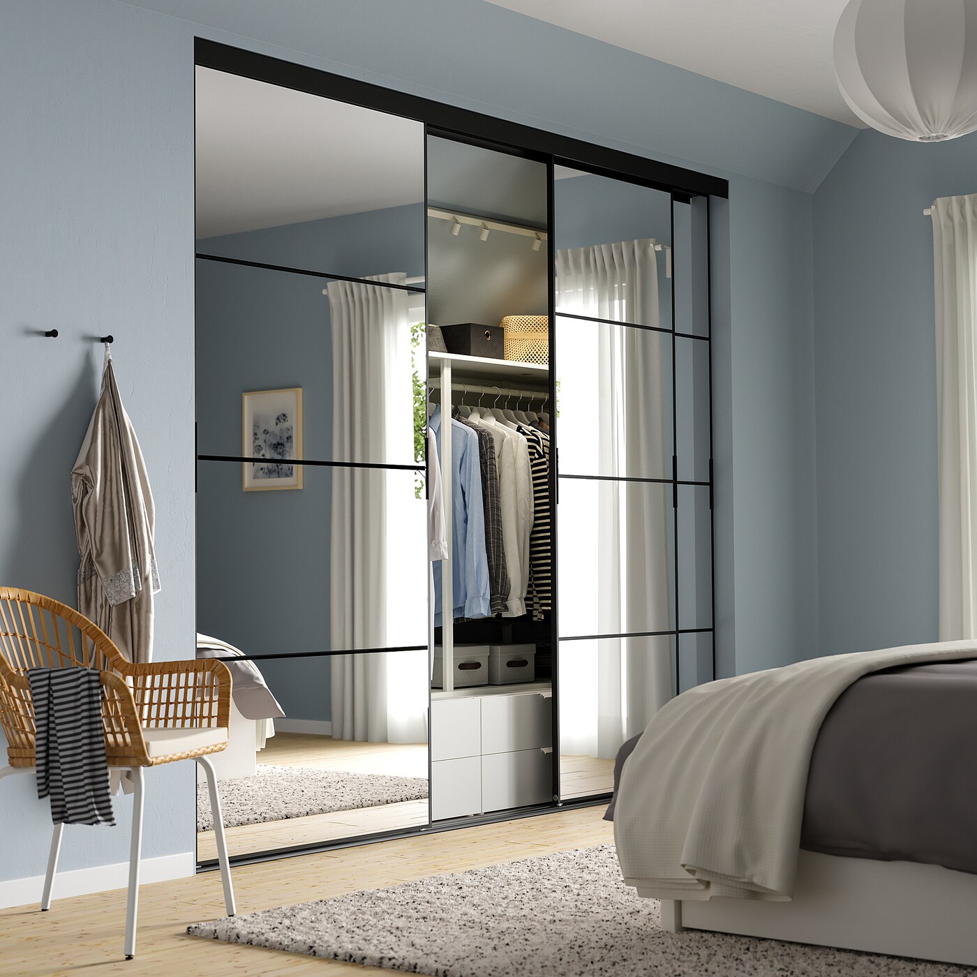 SKYTTA AULI sliding door combination black mirror glass IKEA