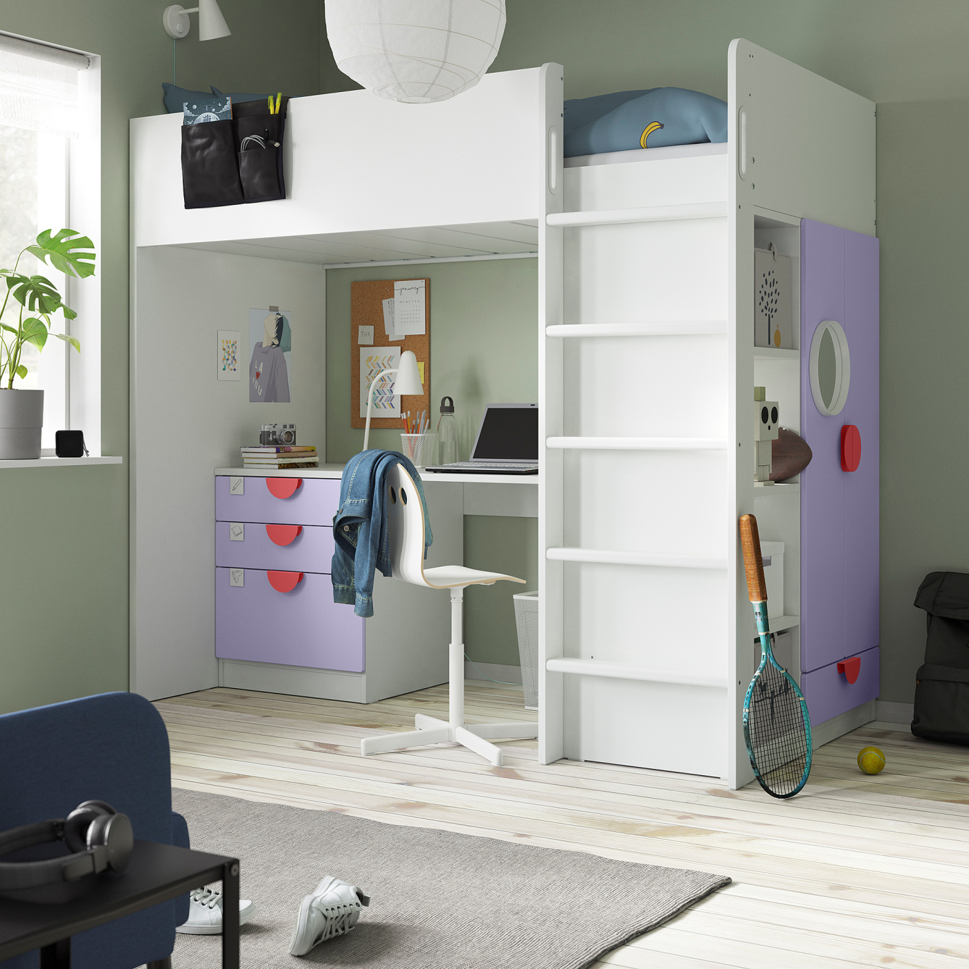 SMÅSTAD loft bed white lilac/with desk with 4 drawers - IKEA