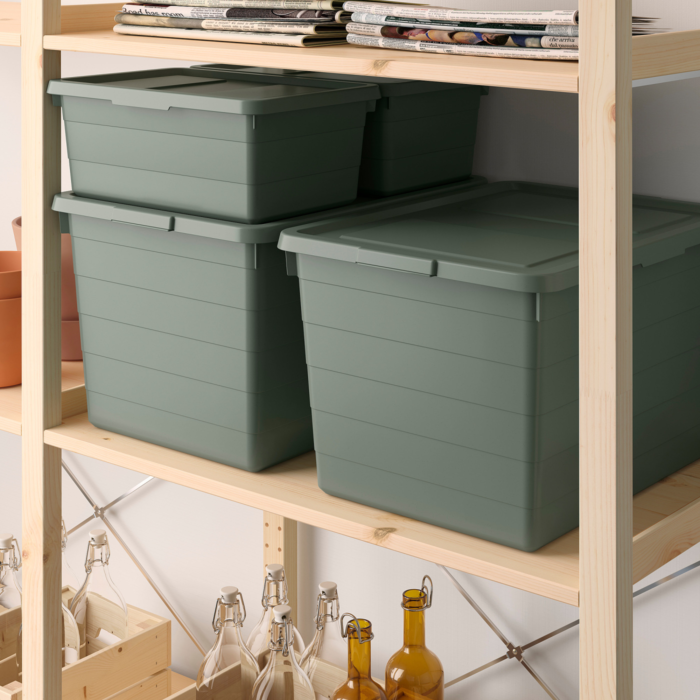 SOCKERBIT storage box with lid grey-green - IKEA