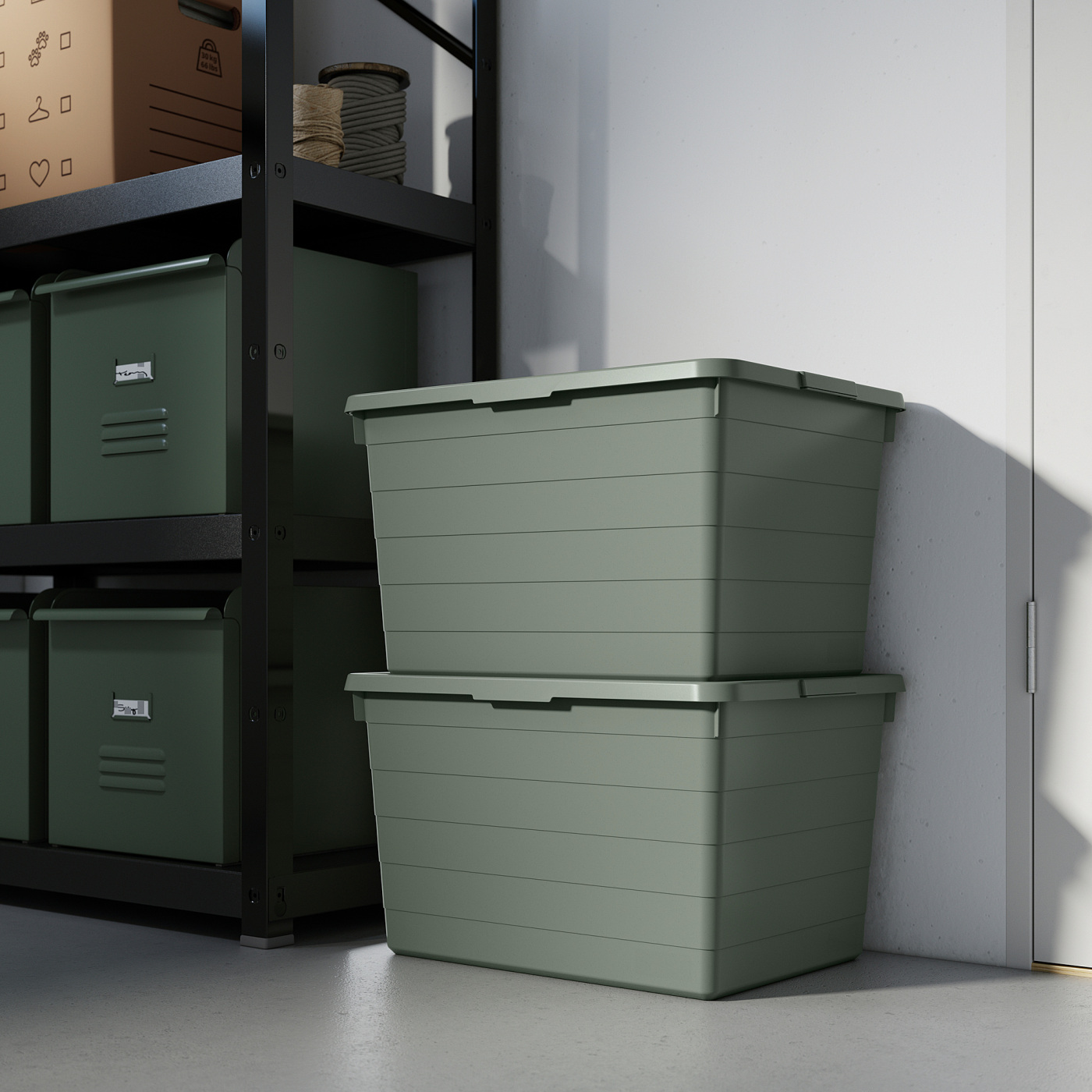 SOCKERBIT storage box with lid grey-green - IKEA