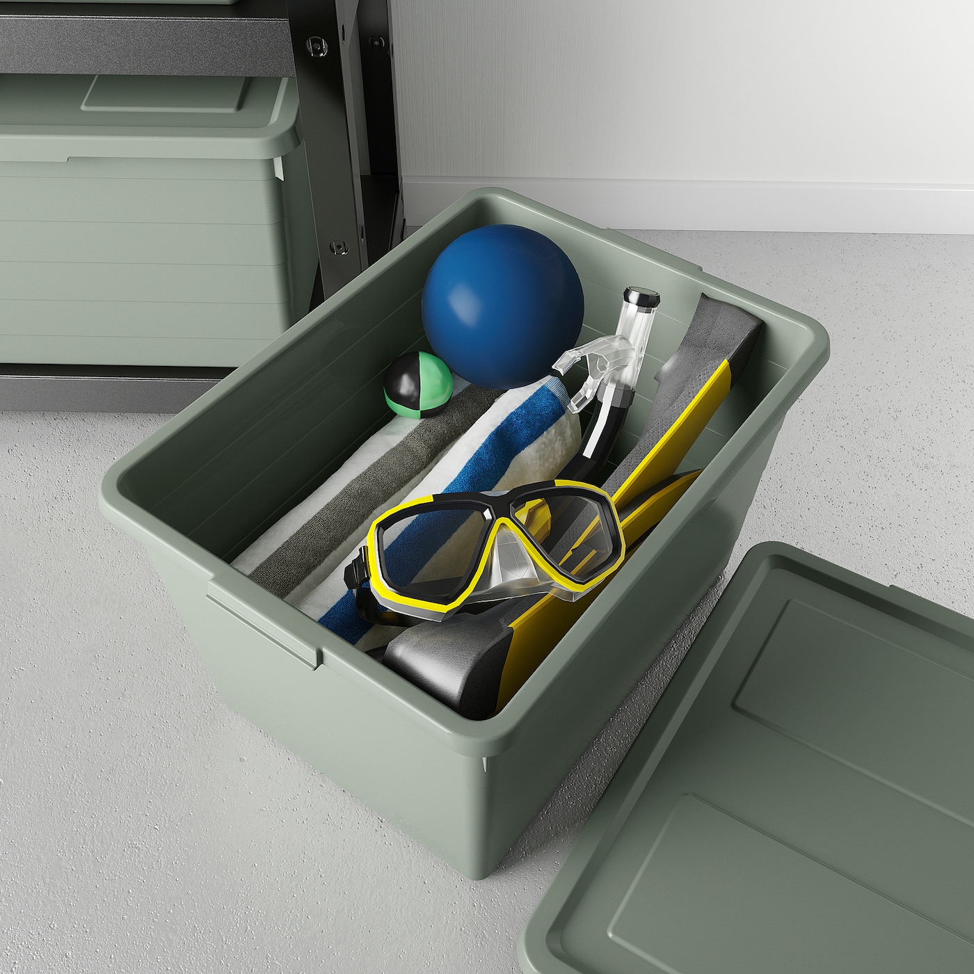 SOCKERBIT storage box with lid grey-green - IKEA