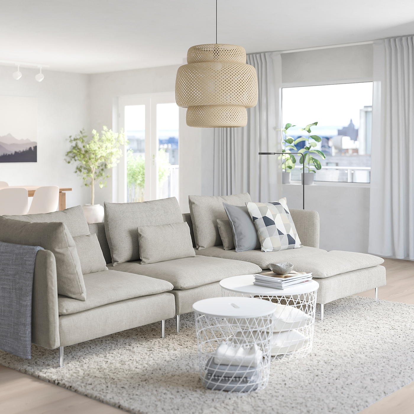 SODERHAMN 4 seat sofa with chaise longue Viarp beige brown IKEA