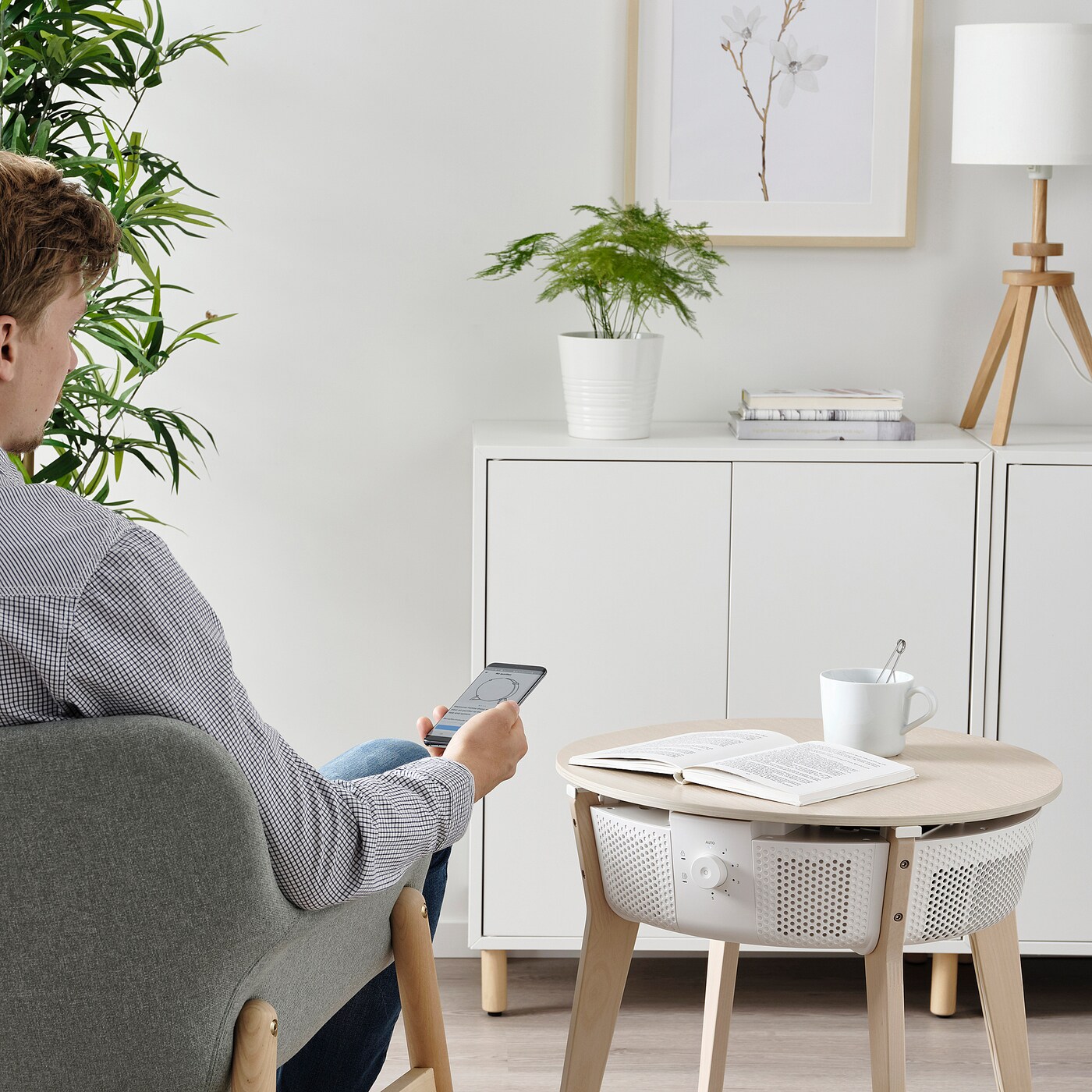 STARKVIND table with air purifier stained oak veneer/white STARKVIND table with air purifier stained oak veneer/white