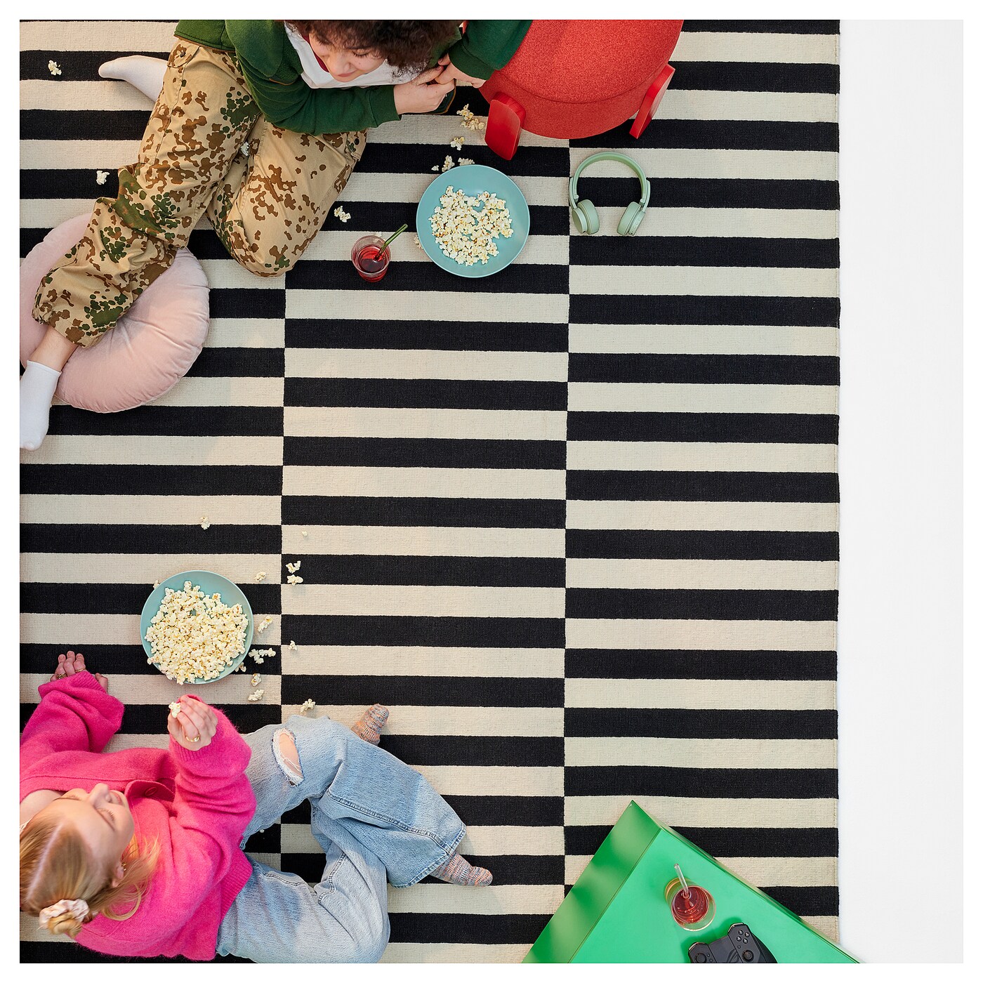 STOCKHOLM rug, flatwoven handmade/striped black/off-white - IKEA