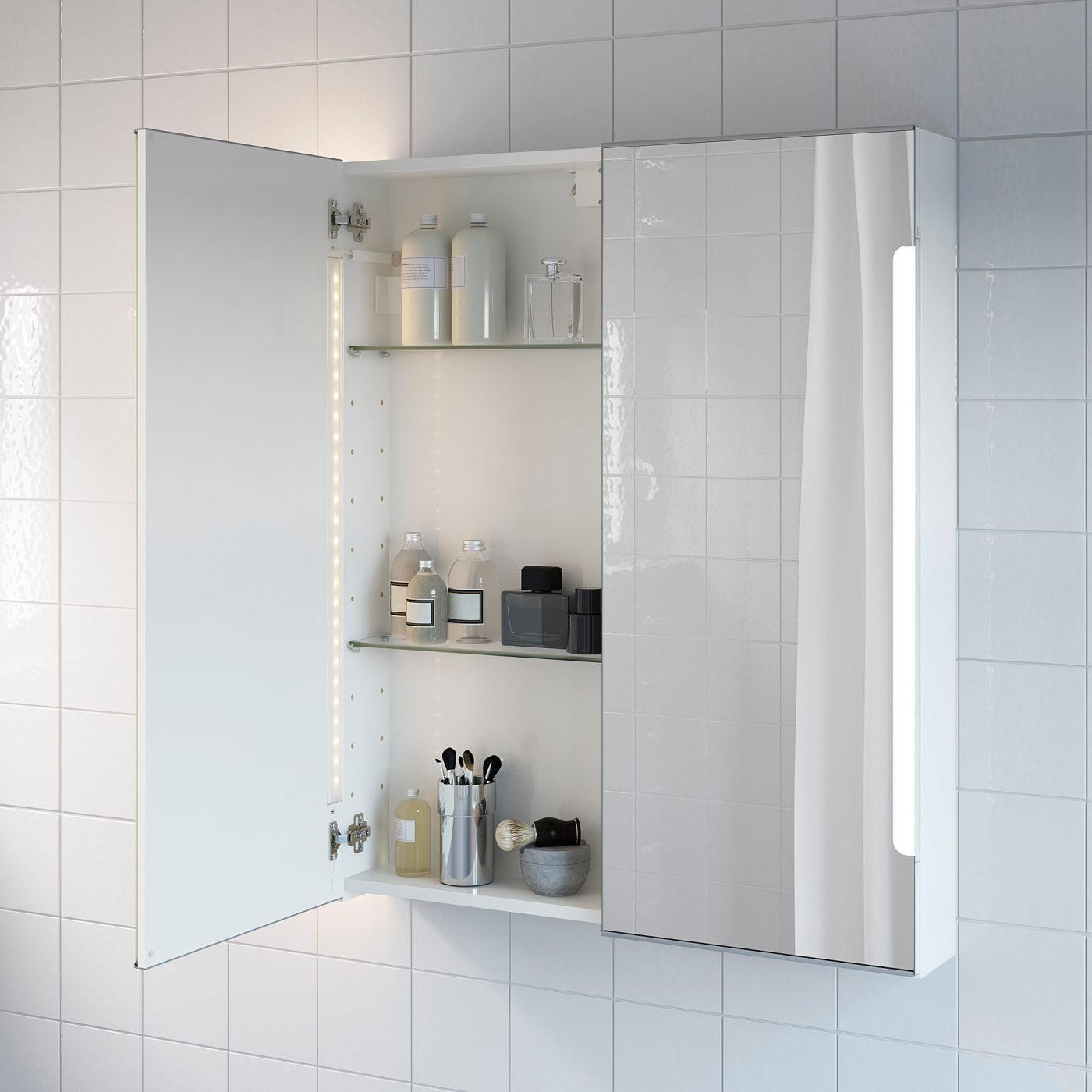 STORJORM mirror cab 2 door/built-in lighting white - IKEA