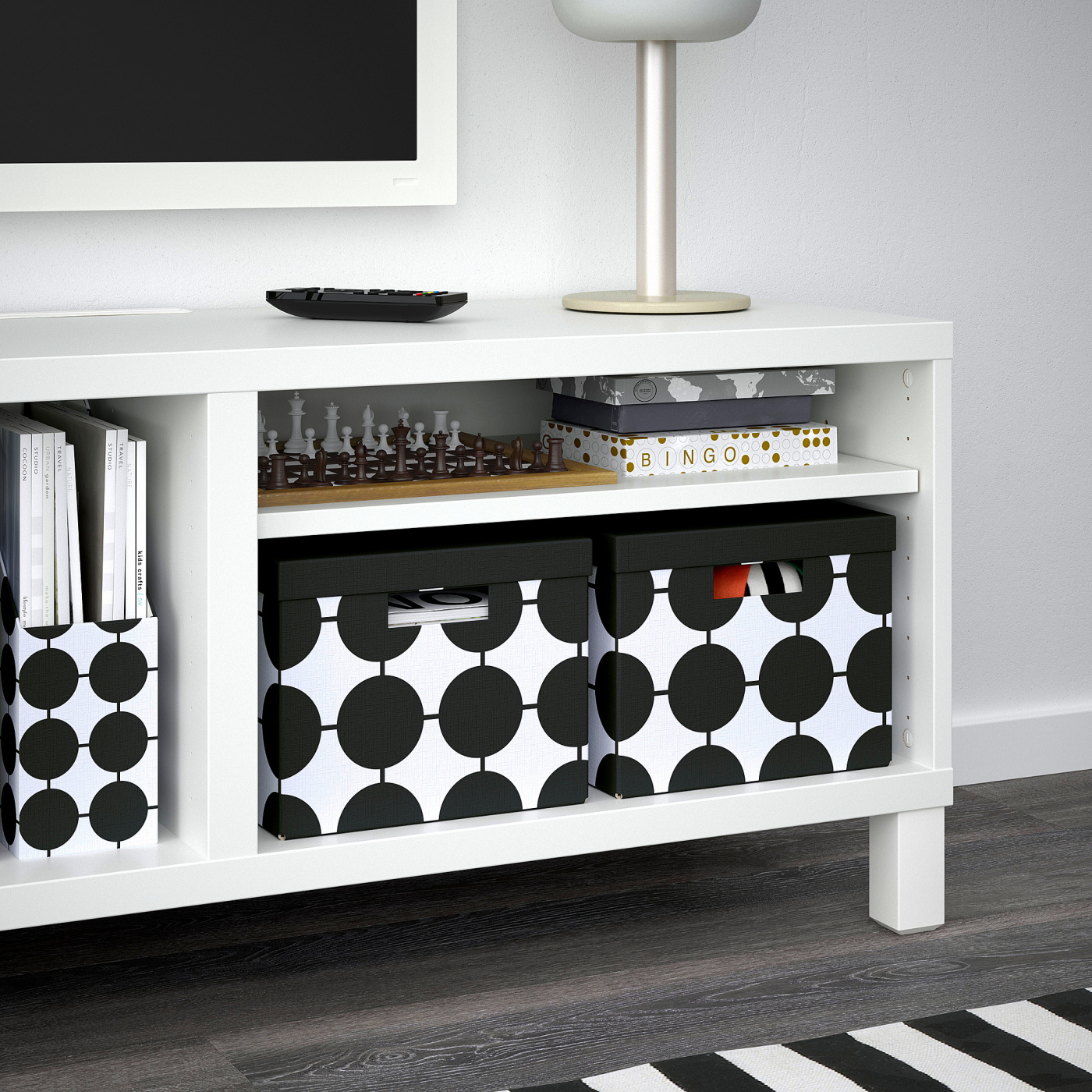 TJENA storage box with lid white black/dotted - IKEA