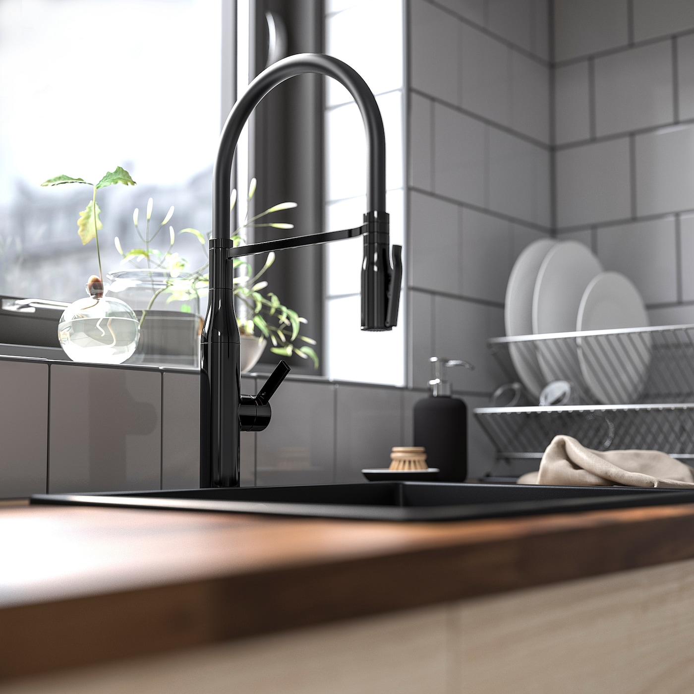 TOLLSJON kitchen mixer tap handspray black polished metal IKEA