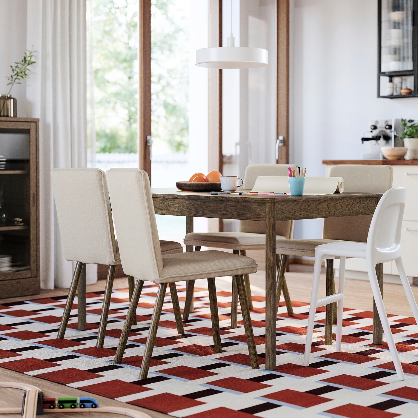 TONSTAD / TONSTAD table and 4 chairs brown oak veneer/Fridtuna light ...