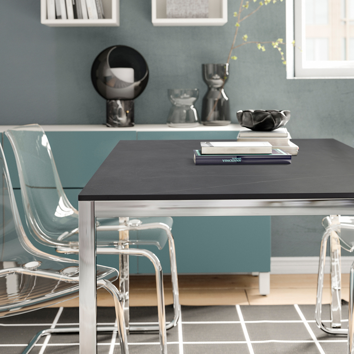 TORSBY table chrome-plated black/marble effect ceramic - IKEA