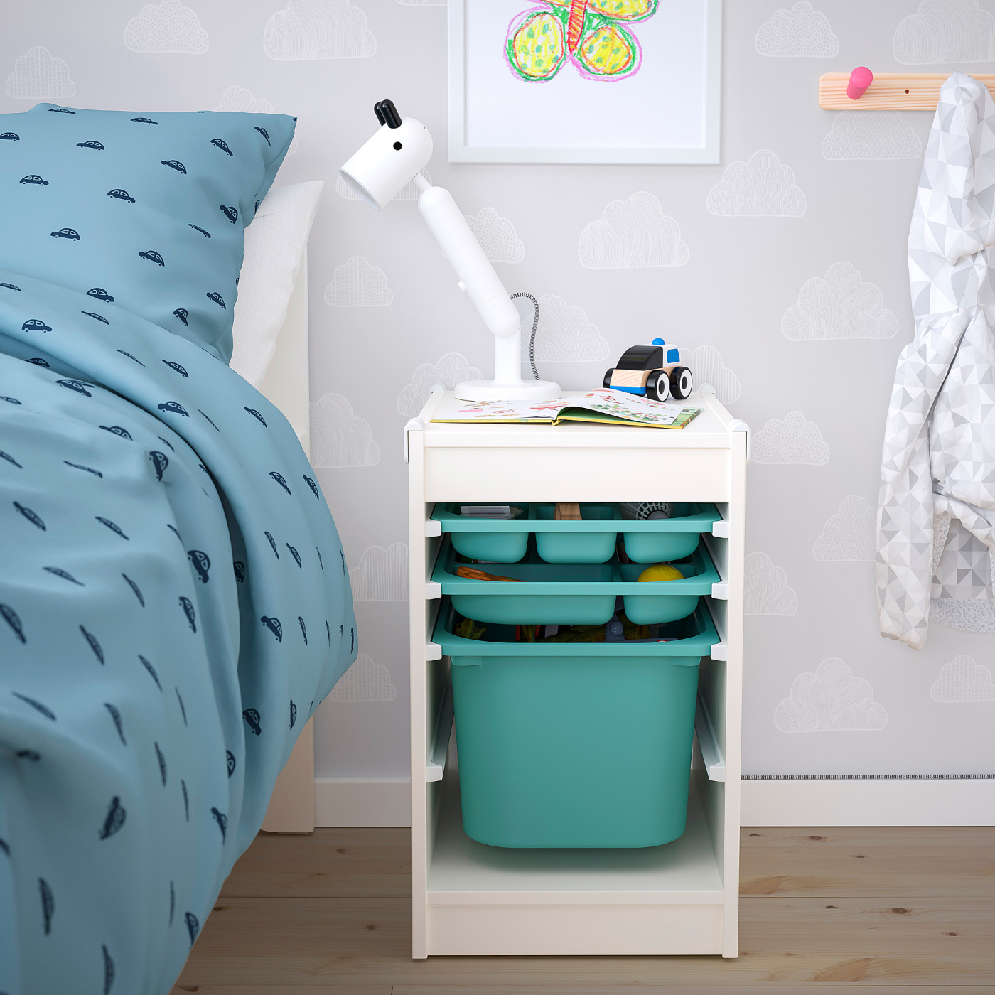 TROFAST storage combination with box/trays white/turquoise - IKEA