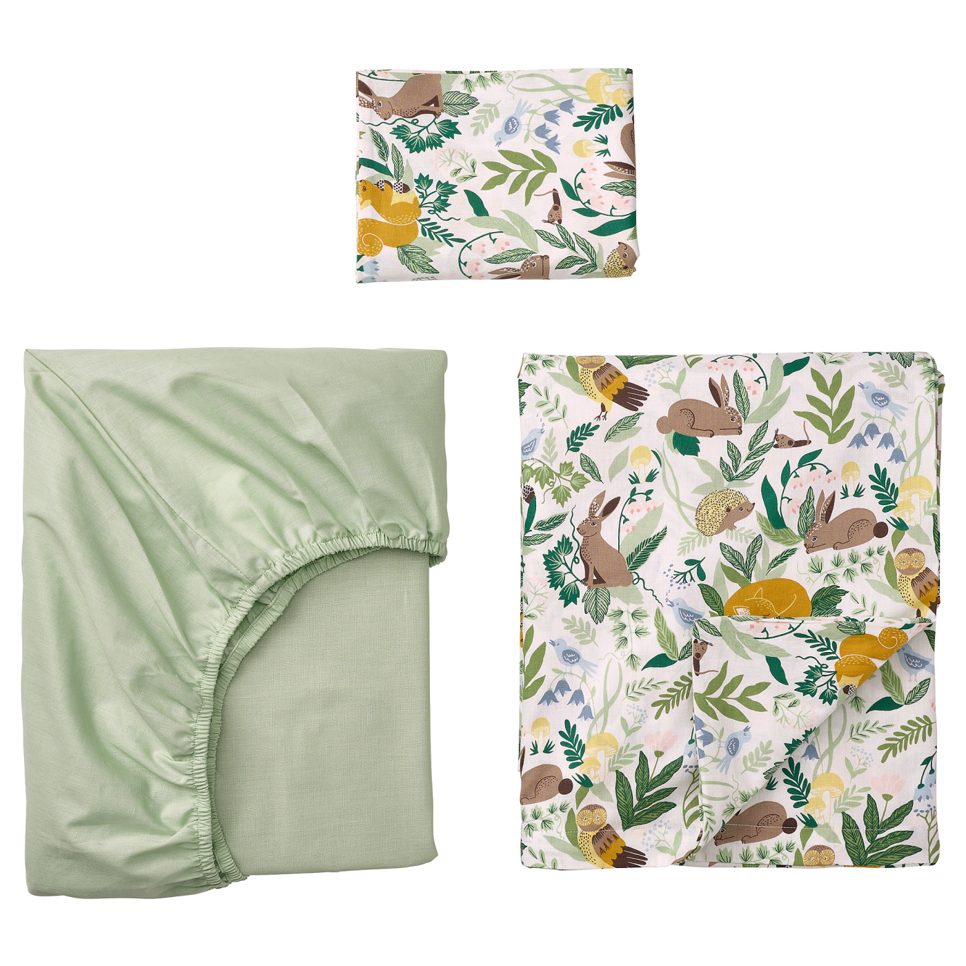 TROLLDOM 3-piece bedlinen set for cot forest animal pattern/multicolour ...