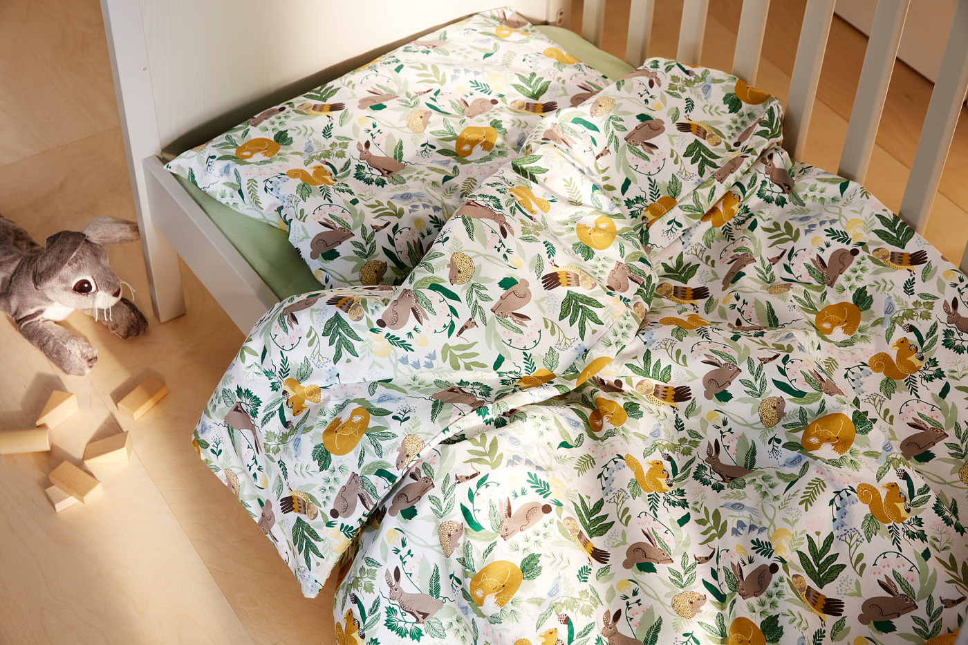 TROLLDOM 3-piece bedlinen set for cot forest animal pattern/multicolour ...