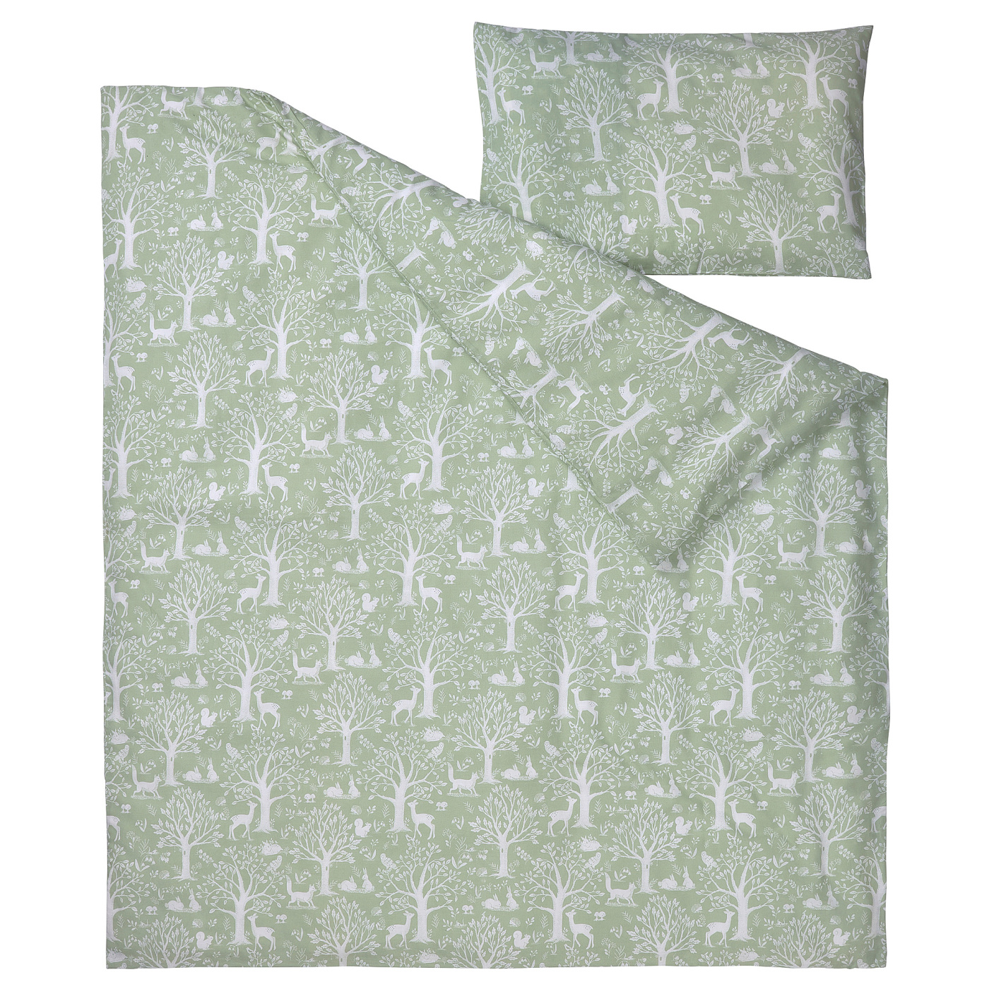 TROLLDOM duvet cover 1 pillowcase for cot forest animal pattern/green ...