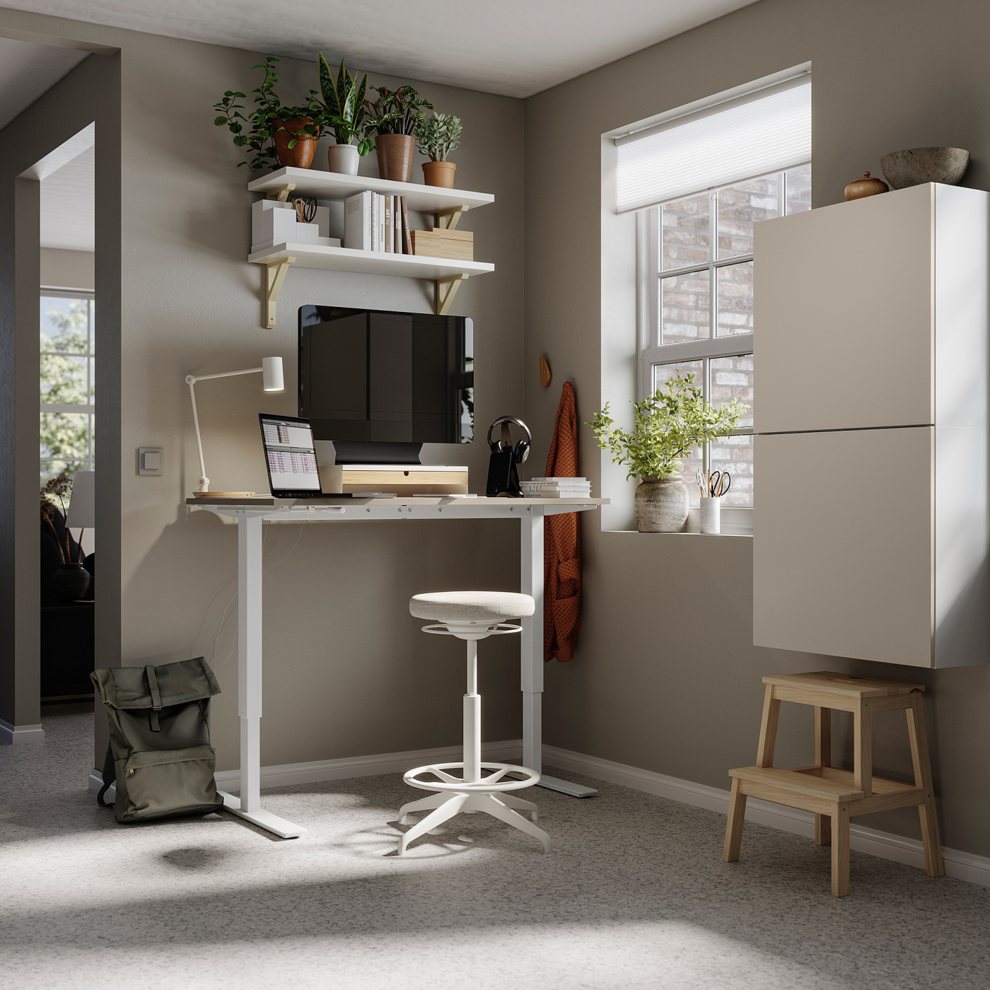 TROTTEN desk sit/stand beige/white - IKEA