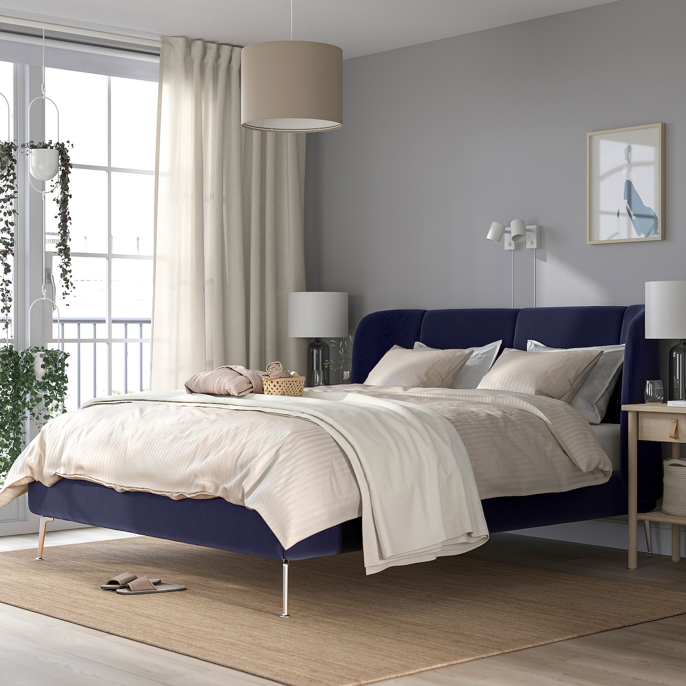 TUFJORD upholstered bed frame Tallmyra black blue Luroy IKEA
