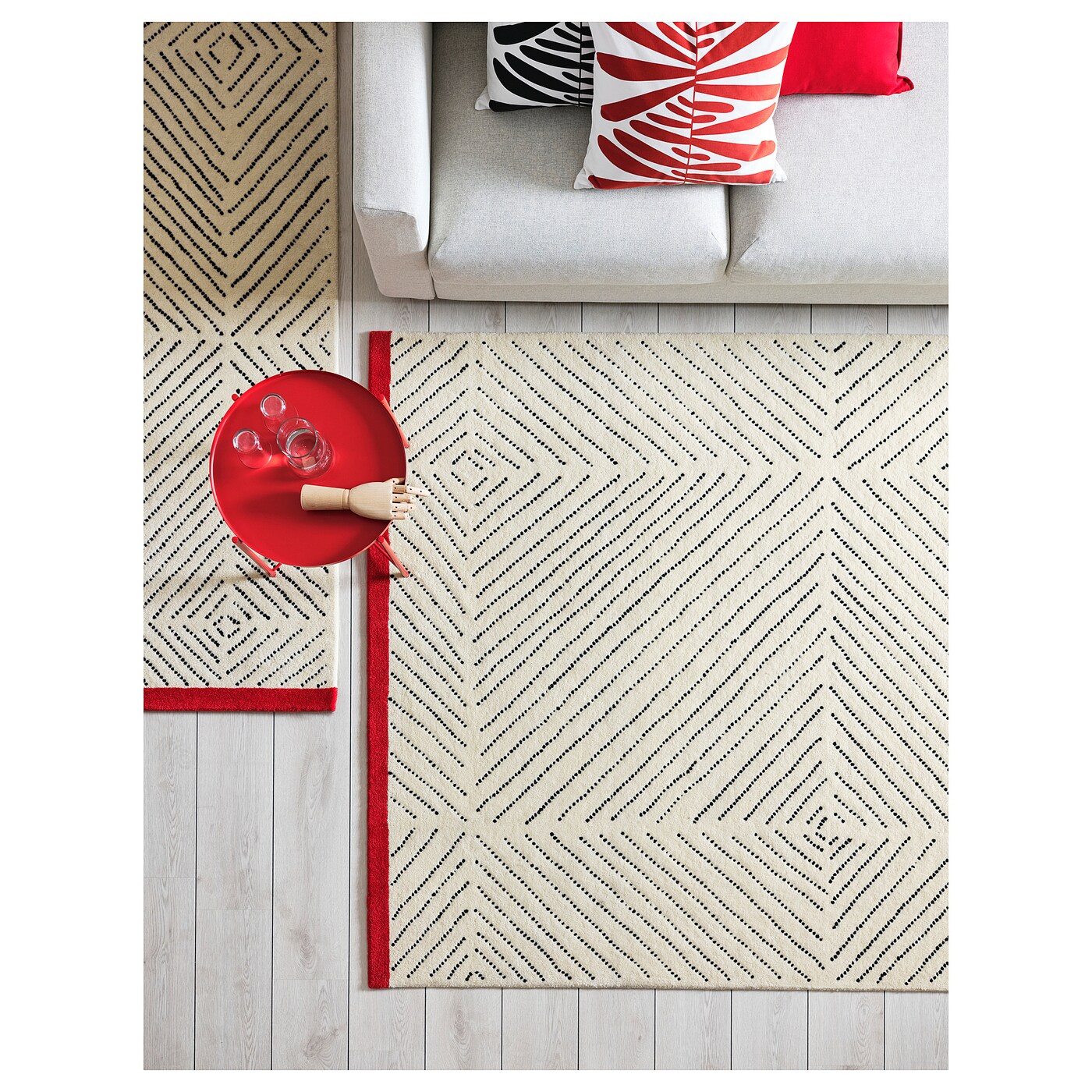 UNDERVISNING rug, low pile off-white black/handmade - IKEA