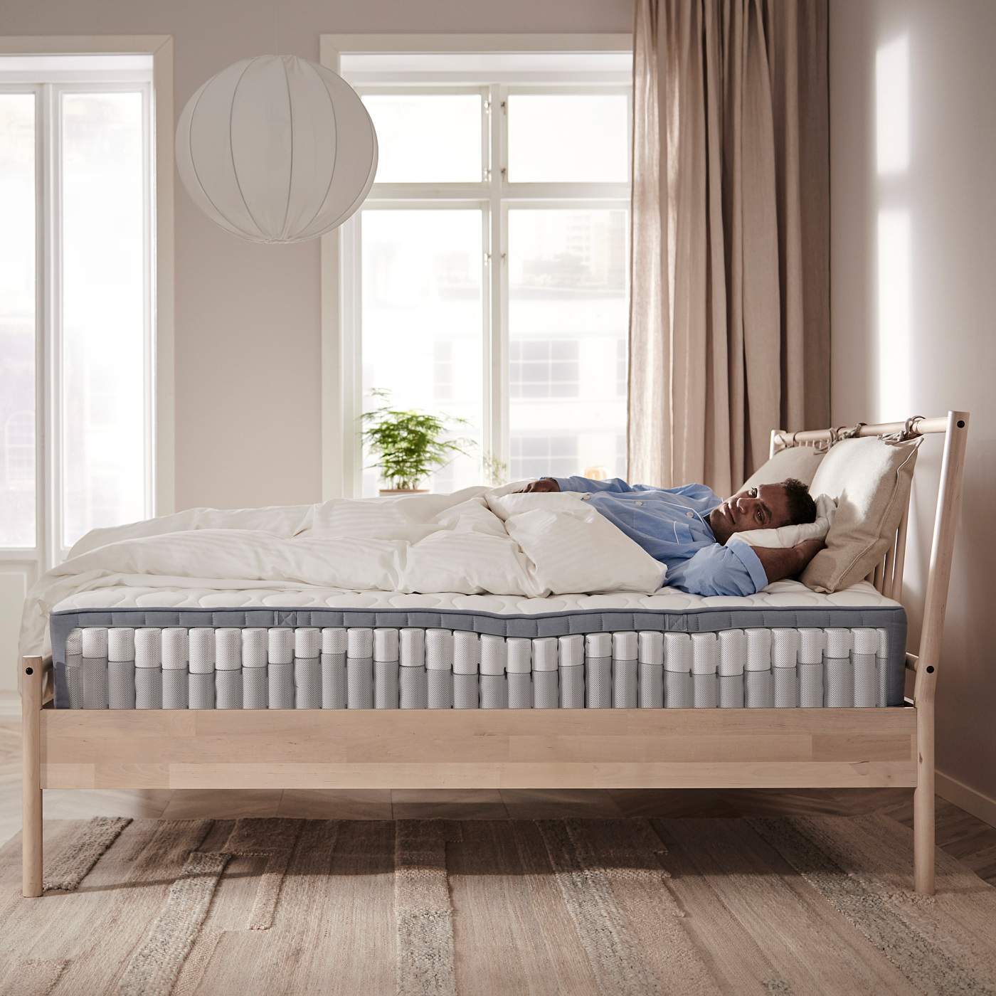 VÅGSTRANDA pocket sprung mattress super firm/light blue - IKEA