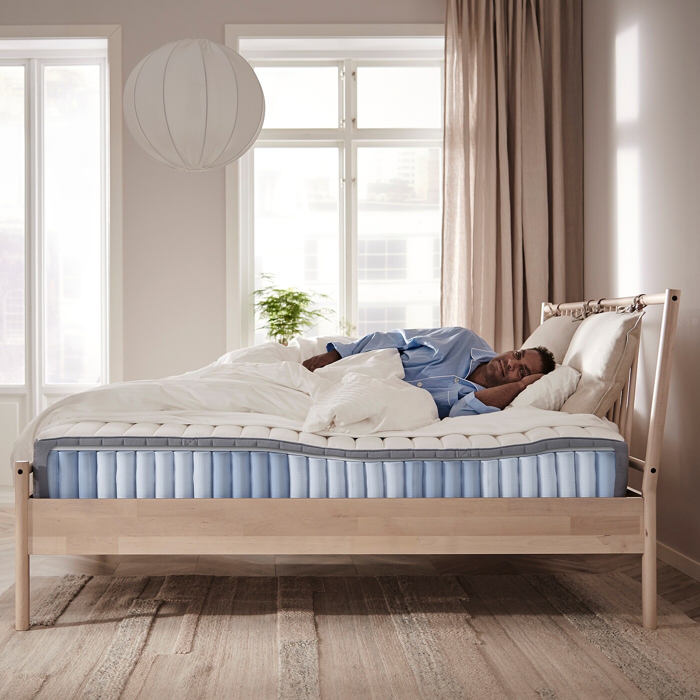 VALEVAG pocket sprung mattress firm light blue IKEA