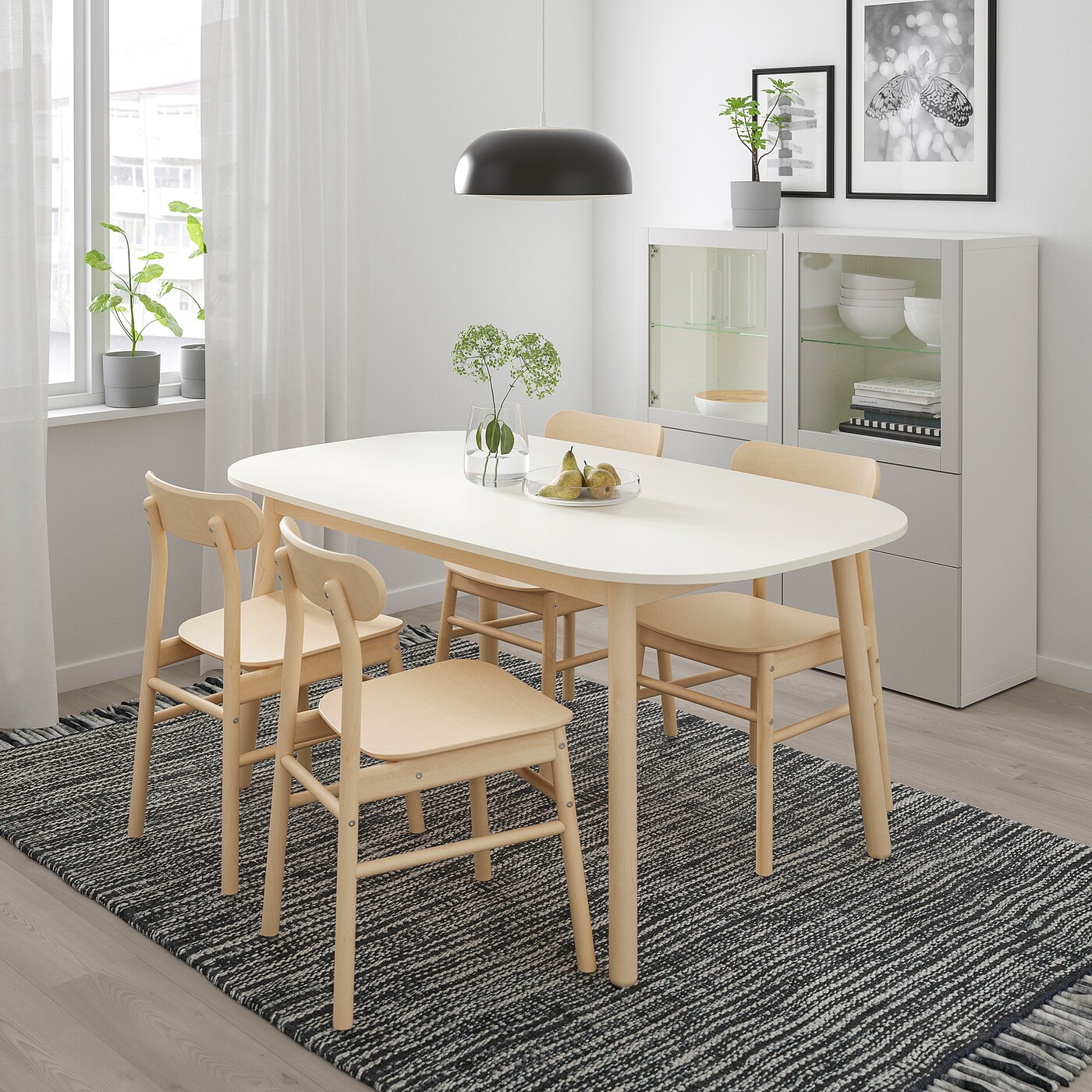 VEDBO RONNINGE table and 4 chairs white birch IKEA