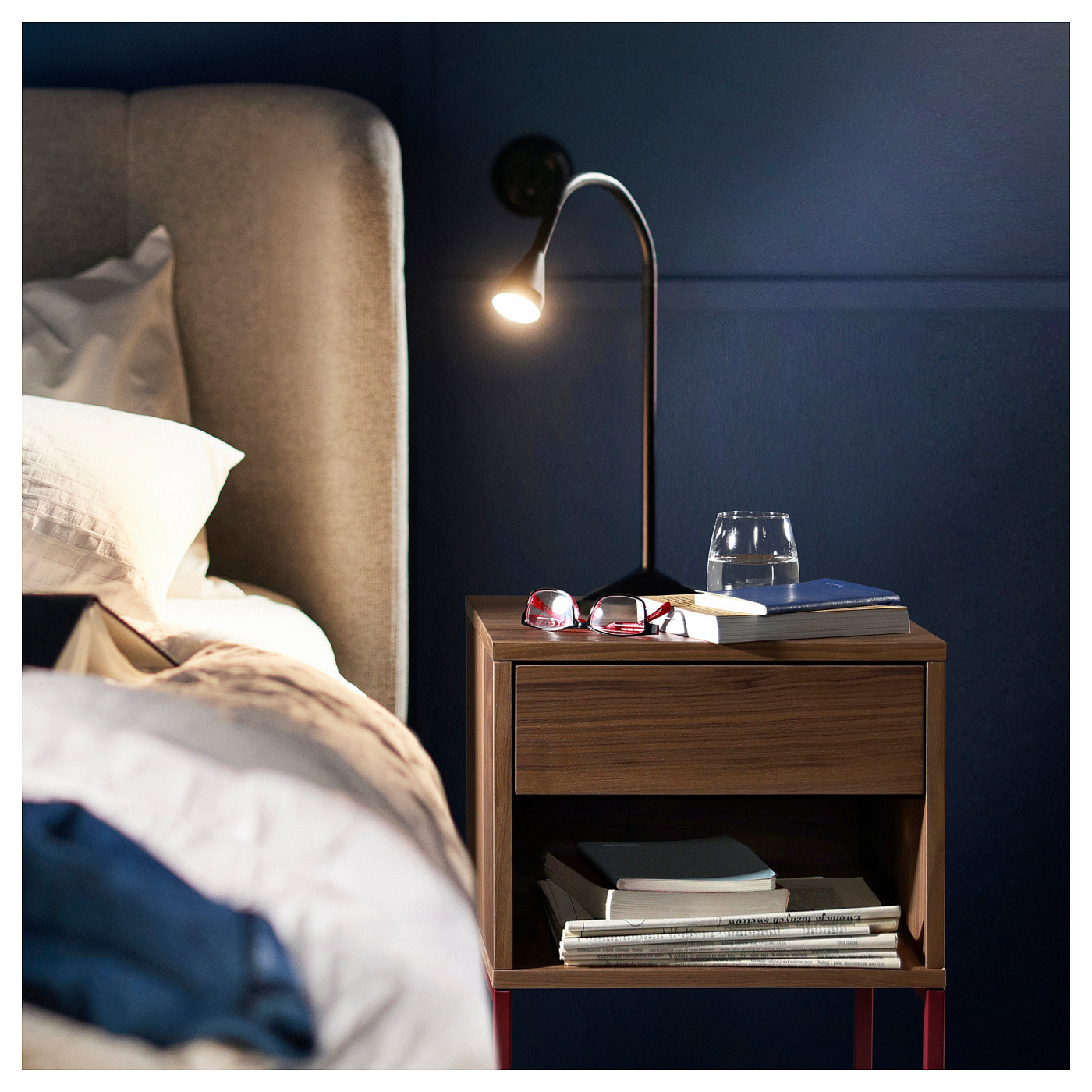 VIKHAMMER bedside table walnut veneer - IKEA