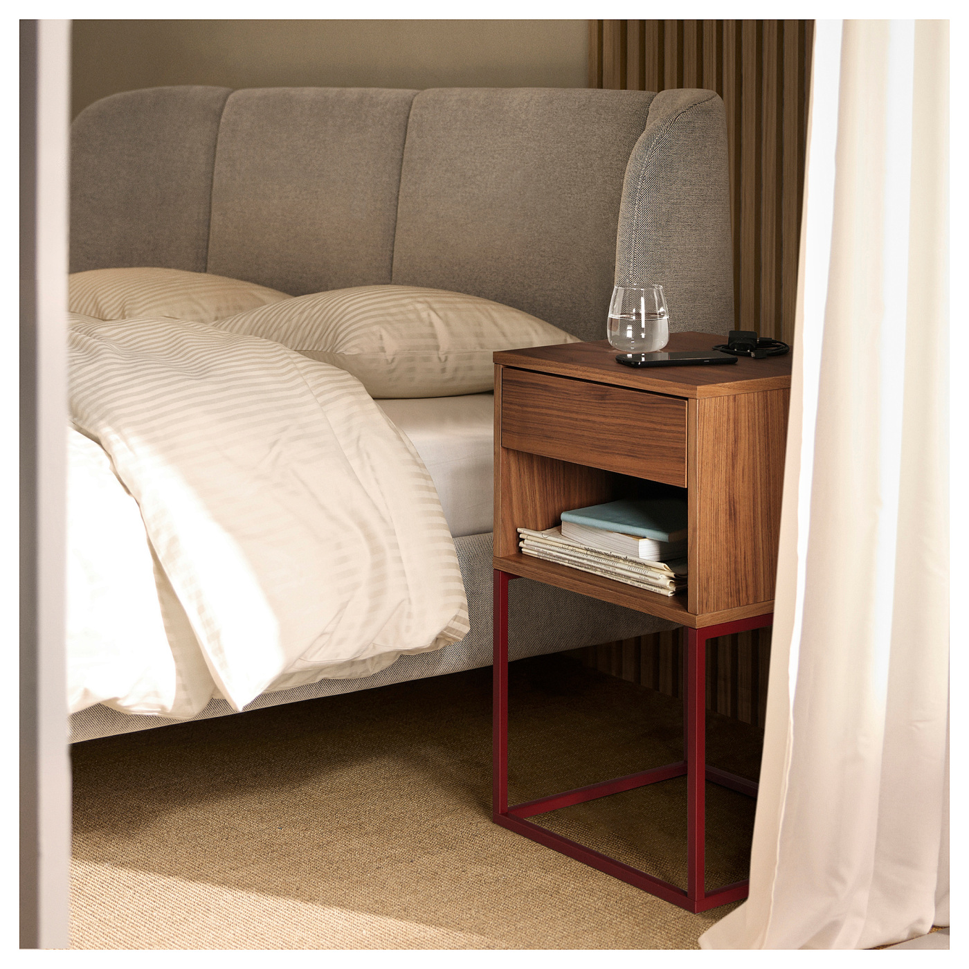 VIKHAMMER bedside table walnut veneer - IKEA
