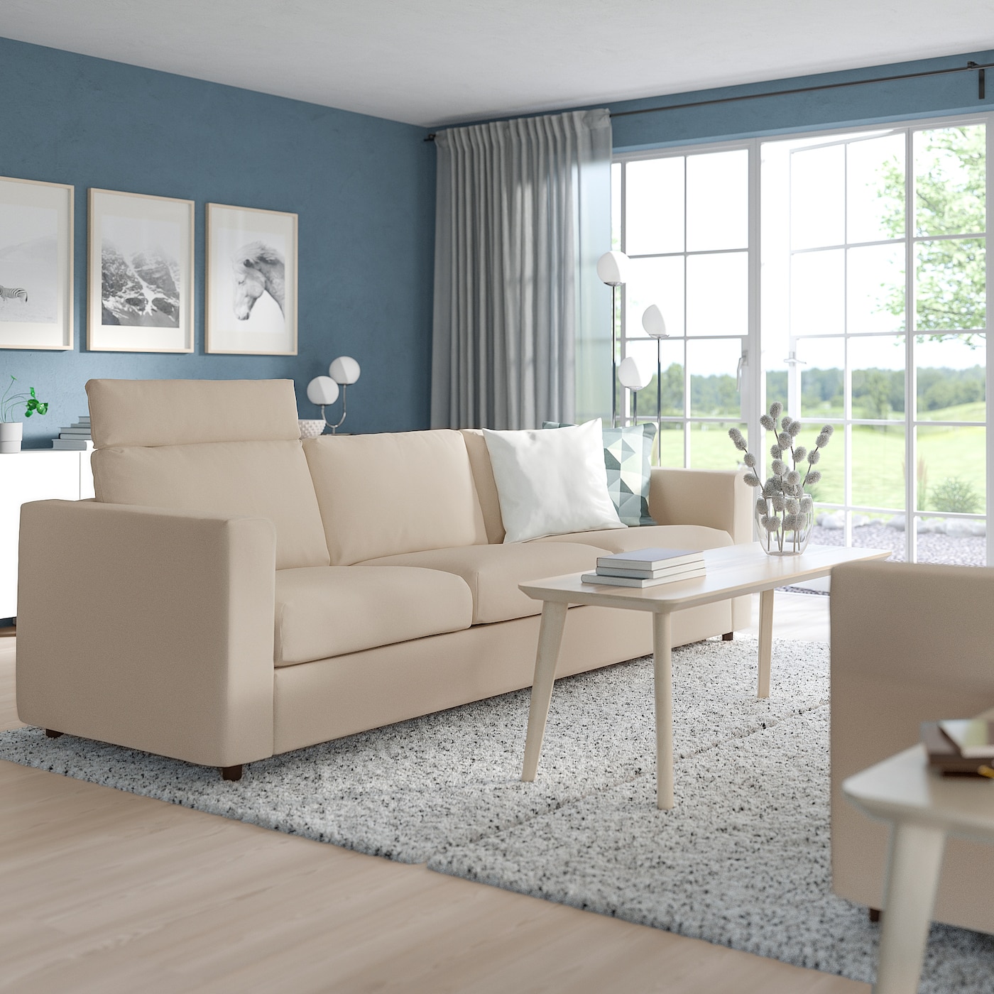 VIMLE 3 seat sofa with headrest Hallarp beige IKEA