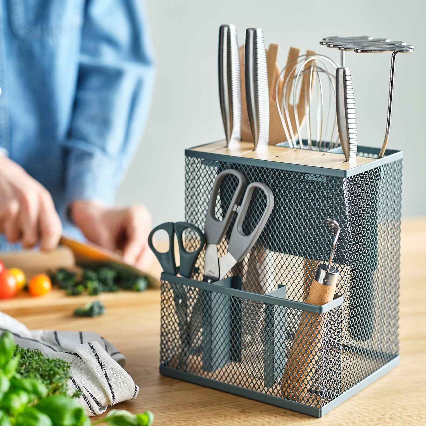 VIMPELFISK knife block bamboo grey turquoise IKEA