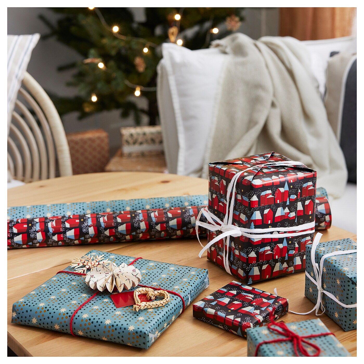VINTERFINT gift wrap roll mixed patterns blue black IKEA