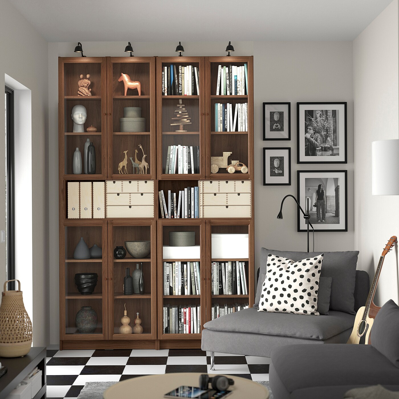 BILLY 毕利 / OXBERG 奥克伯 带附加件书柜组合 褐色/胡桃木纹 - IKEA