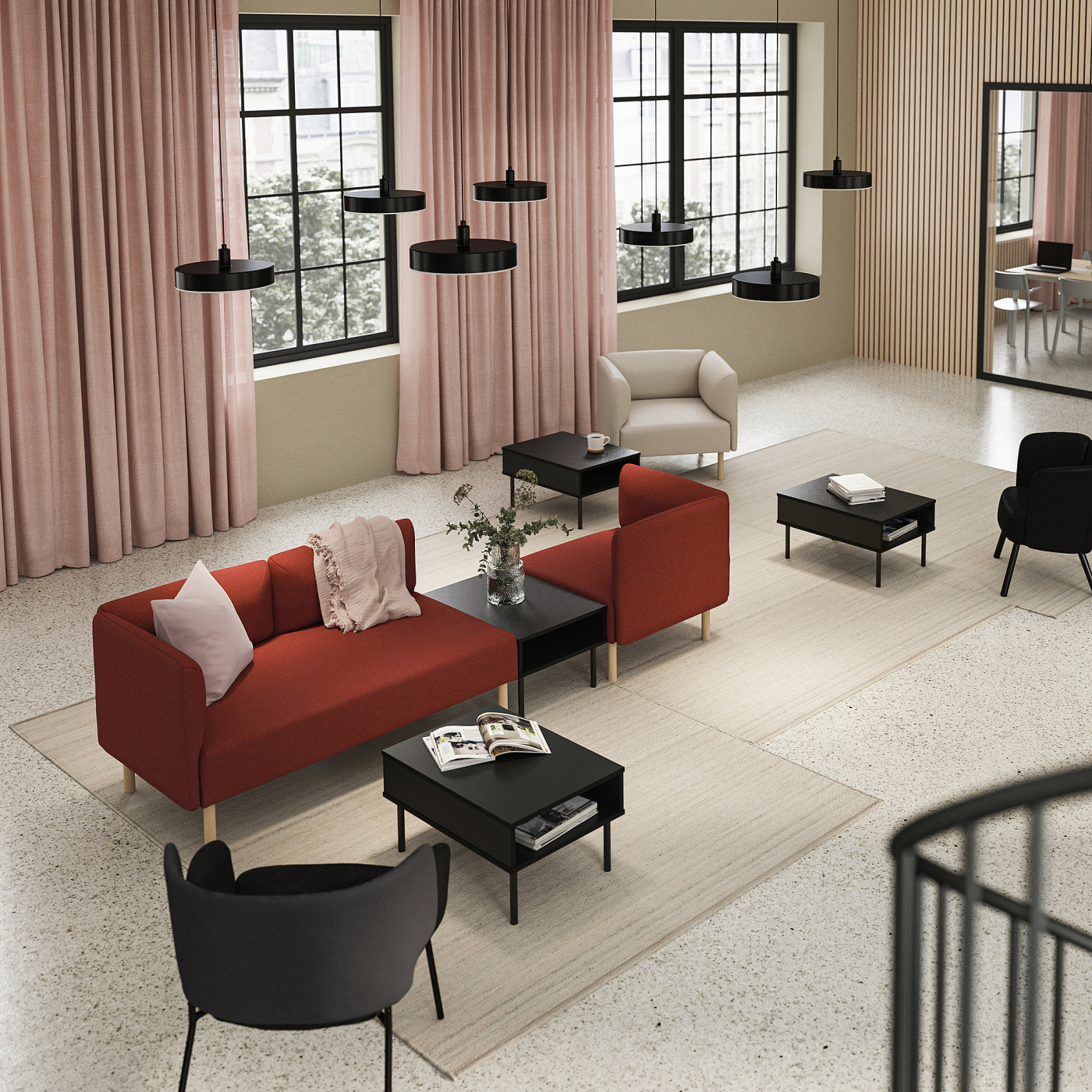 LILLEHEM 利乐亨 3人模块沙发带边桌 刚纳瑞德 红褐色/木头 - IKEA