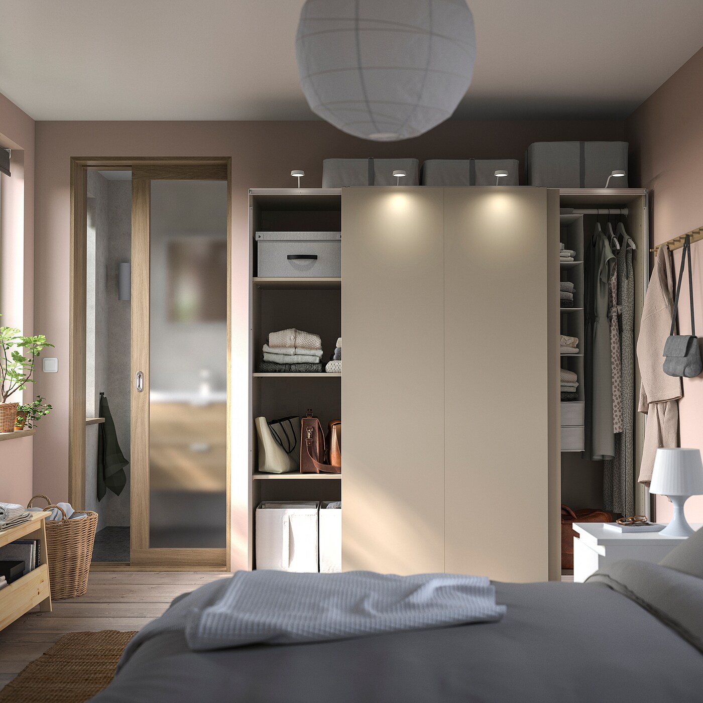 PAX 帕克思 / HASVIK 哈斯维 衣柜 米灰色/米灰色 - IKEA