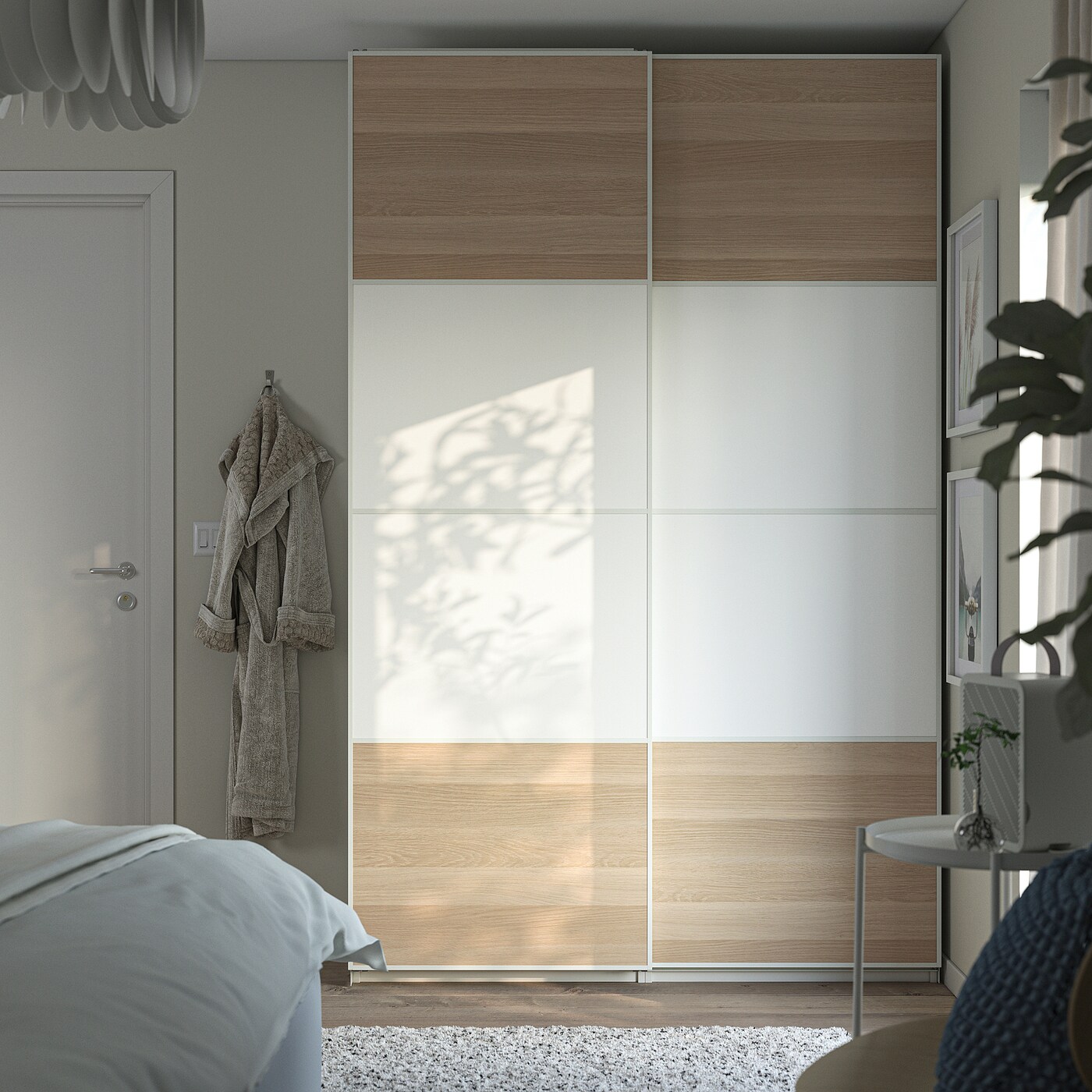 PAX 帕克思 / MEHAMN 马汉姆 衣柜组合 白色/双面设计 仿白色橡木纹 - IKEA