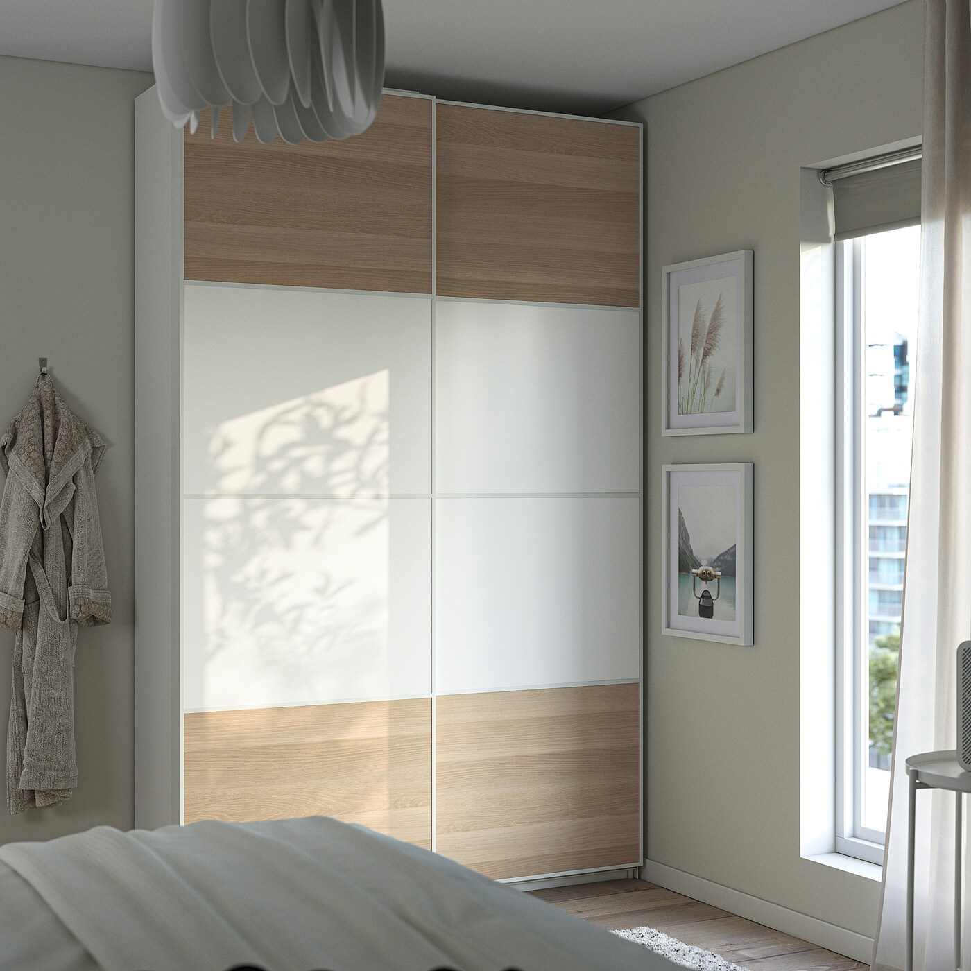 PAX 帕克思 / MEHAMN 马汉姆 衣柜组合 白色/双面设计 仿白色橡木纹 - IKEA