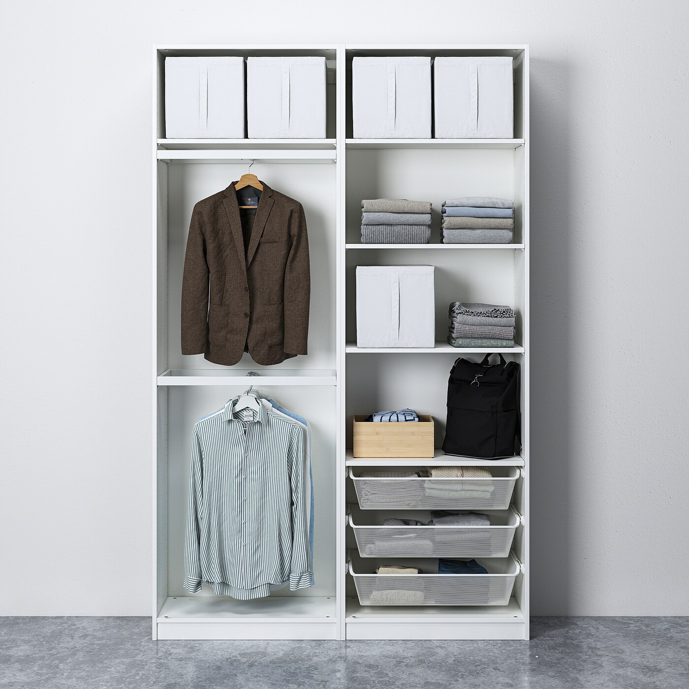 PAX 帕克思 / MEHAMN 马汉姆 衣柜组合 白色/双面设计 仿白色橡木纹 - IKEA