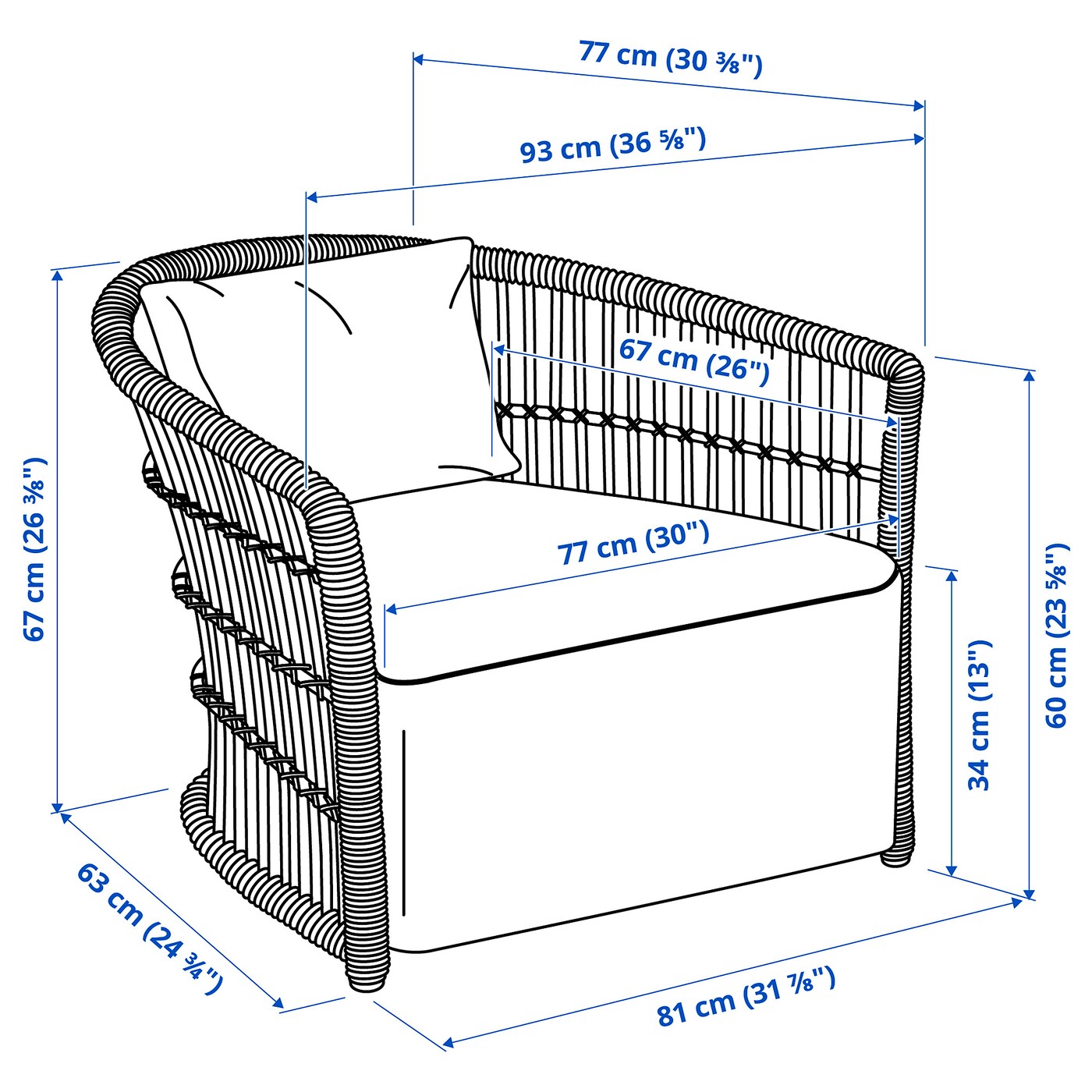 STOCKHOLM 2025 斯德哥尔摩 2025 单人沙发/扶手椅 藤条/德尤默 灰色/白色 - IKEA